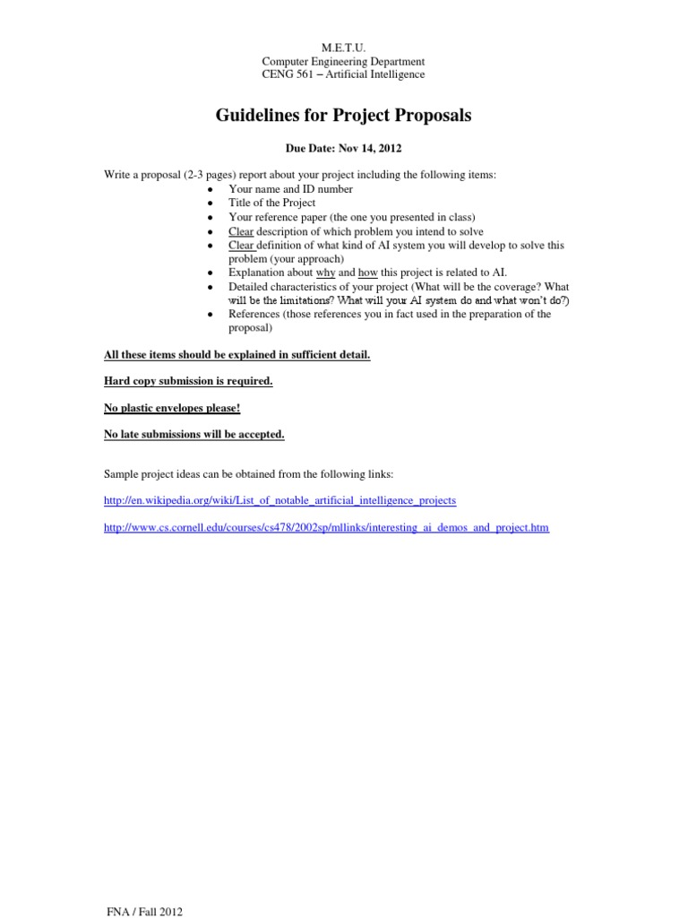 Guidelines For Project Proposals: Due Date: Nov 14, 2012 | PDF