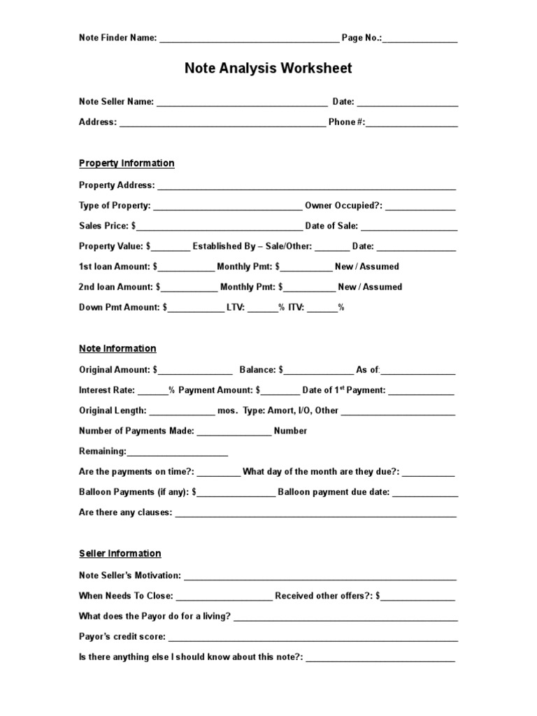 Note Analysis Worksheet: Property Information | PDF | Business ...