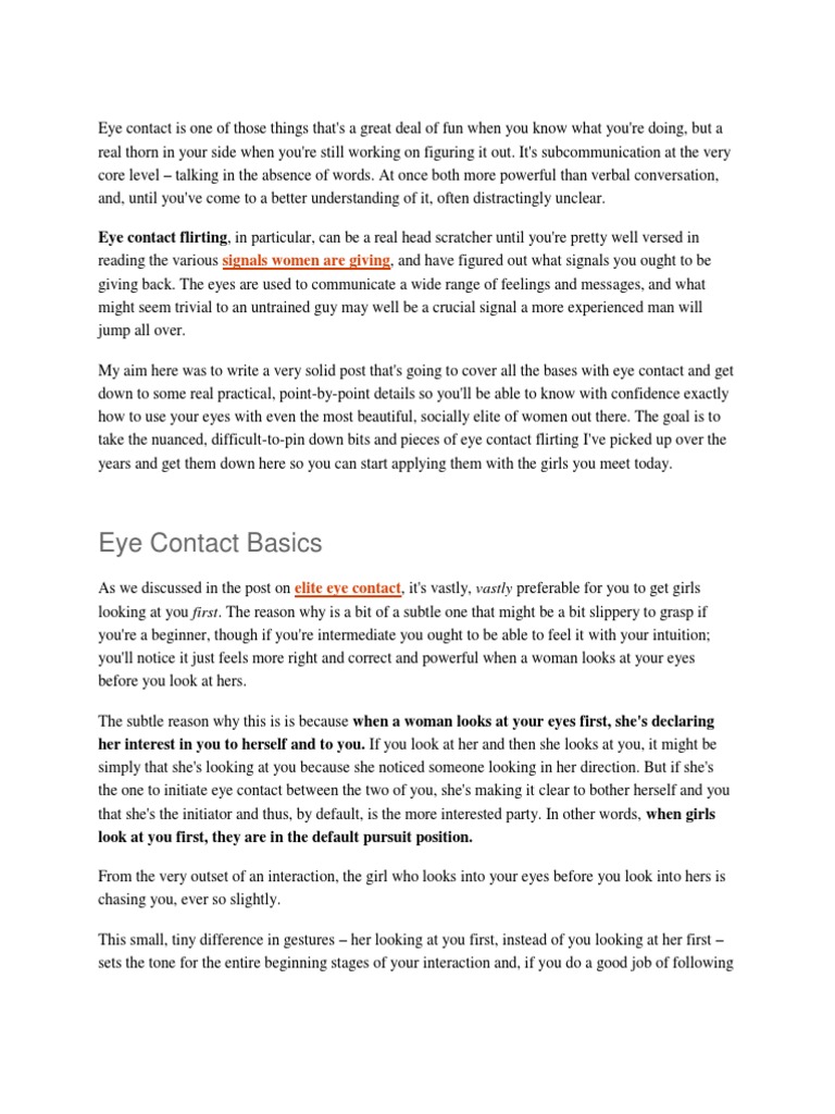 Eye Contact Basics: Signals Women Are Giving | PDF | Flirting ...