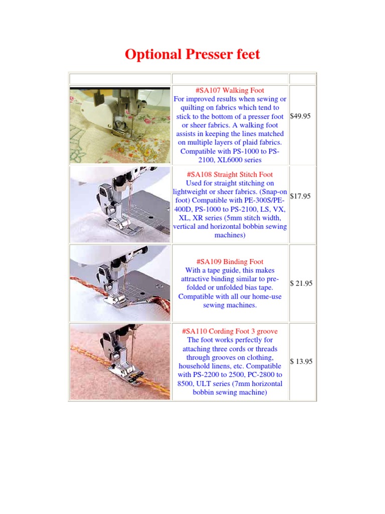 Brother Presser Foot Compatibility Guide | PDF | Sewing Machine | Seam ...