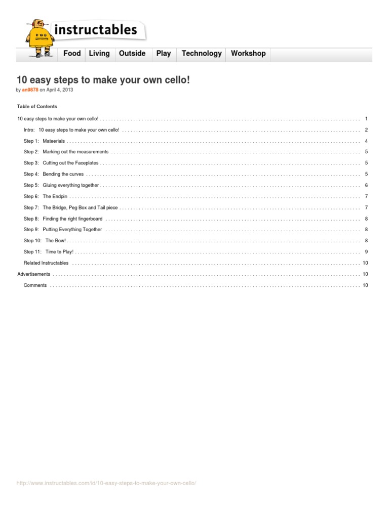 10 Easy Steps To Make Your Own Cello | PDF | Cello | String Instruments