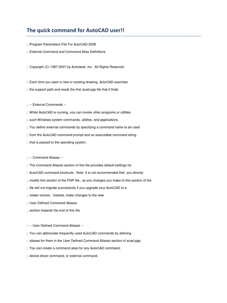 The Quick Command For AutoCAD User | PDF | Auto Cad | Filename