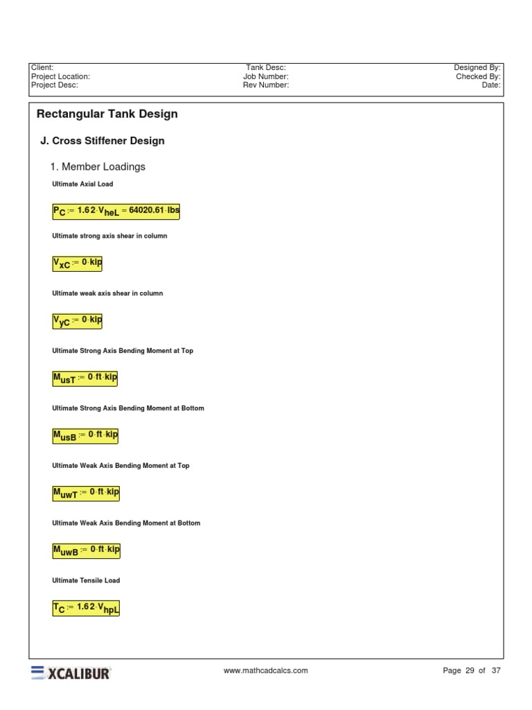 Rectangular Tank Design: J. Cross Stiffener Design | PDF