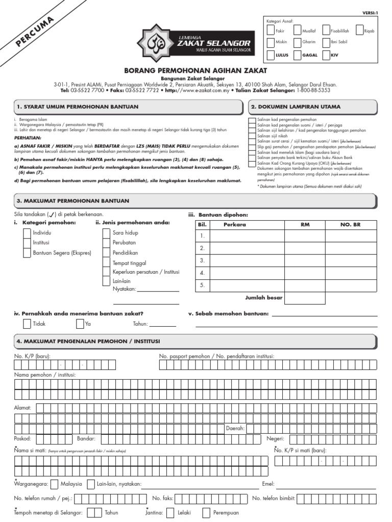 Borang Agihan Zakat Selangor (Terbaru) | PDF