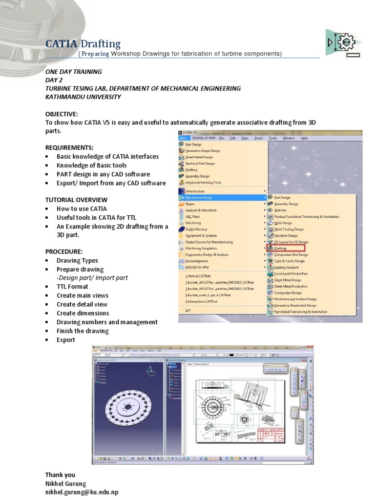 CATIA Drafting: One Day Training Day 2 Turbine Tesing Lab, Department ...