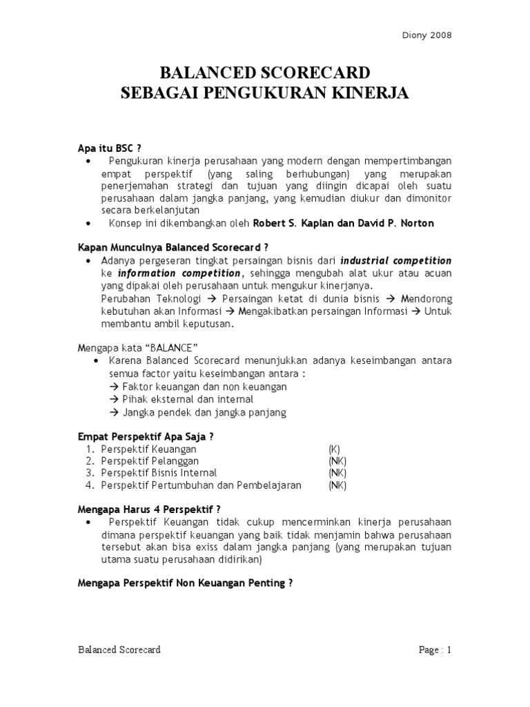 Contoh Balanced Scorecard | PDF