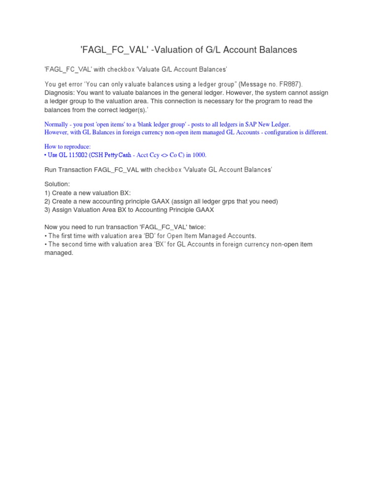 FAGL FC VAL Valuation of GL Account Balance Real Time Issue | PDF