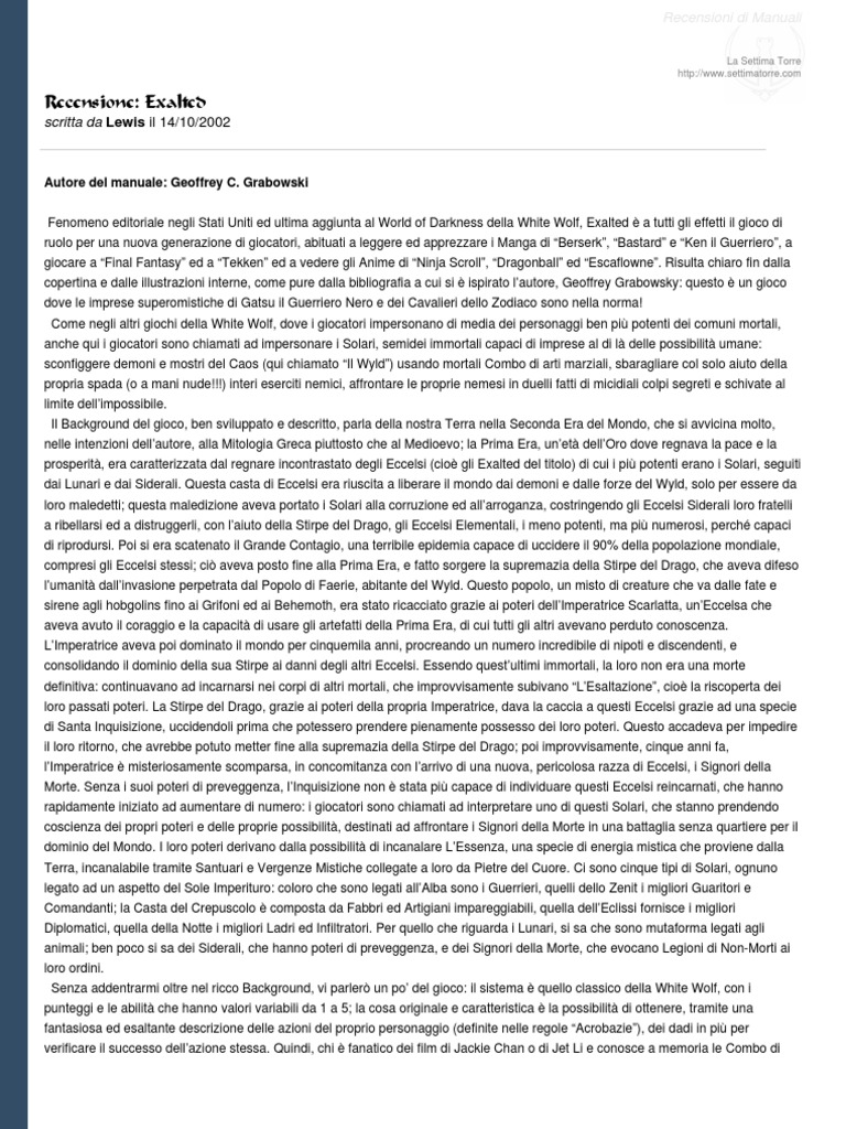 Exalted 2nd Edition - Review Ita | PDF