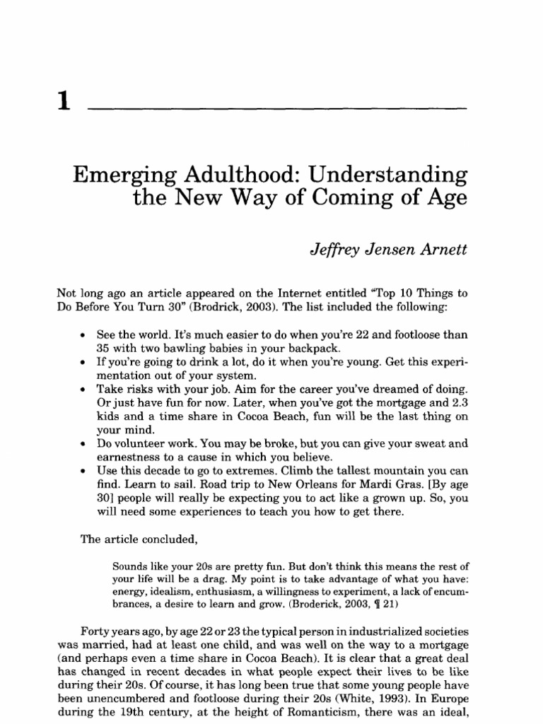 Emerging Adulthood - Understanding The New Way of Coming of Age | PDF ...