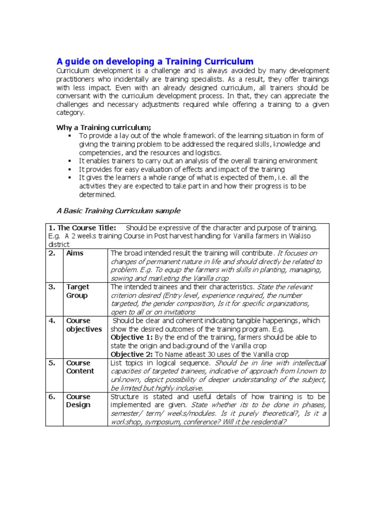 Training Curriculum Examples