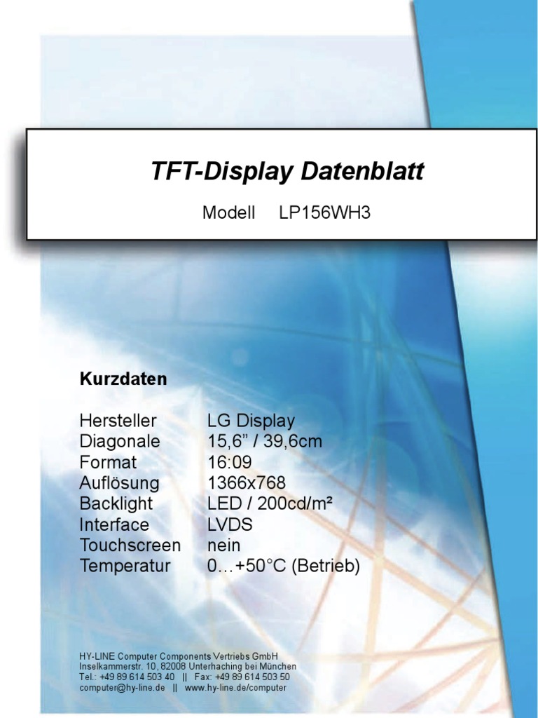 LP156WH3 15.6" TFT LCD Datasheet | PDF | Video | Electrostatic Discharge