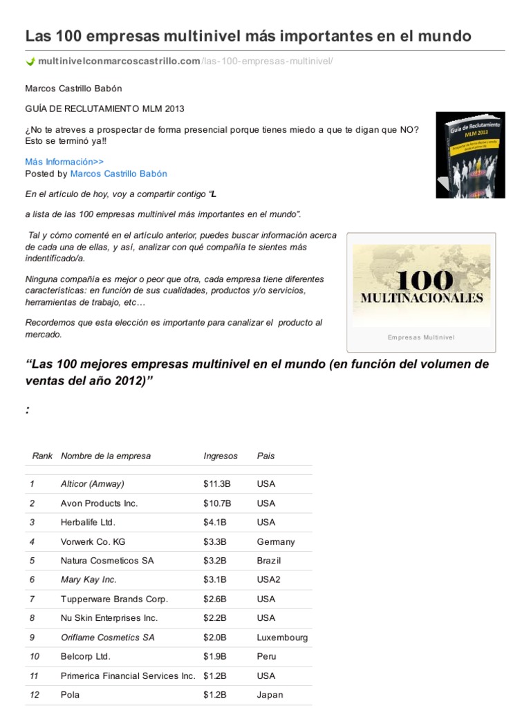 Las 100 Empresas Multinivel Más Importantes en El Mundo | PDF ...