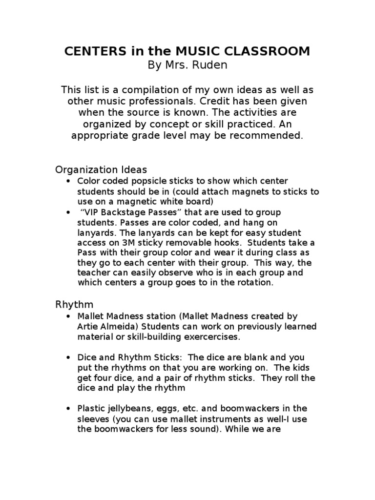 Engaging Music Centers for Classrooms | PDF | Musical Compositions ...