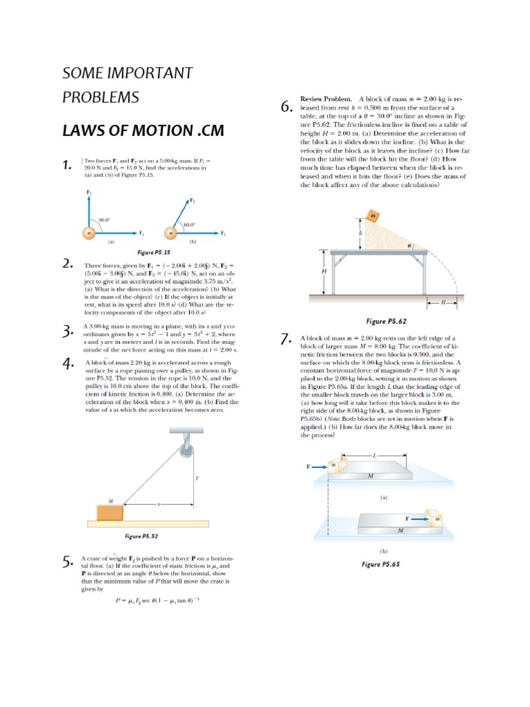 Laws of Motion .CM: Some Important Problems 6 | PDF | Science ...