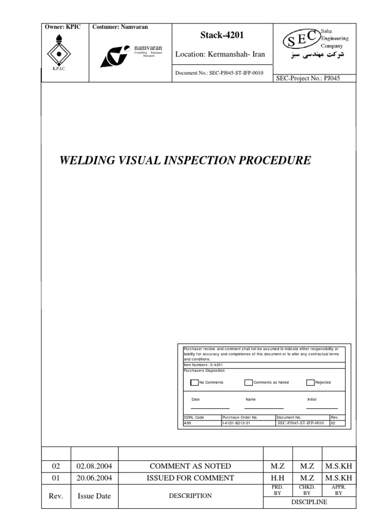 Welding Visual Check Procedure | PDF