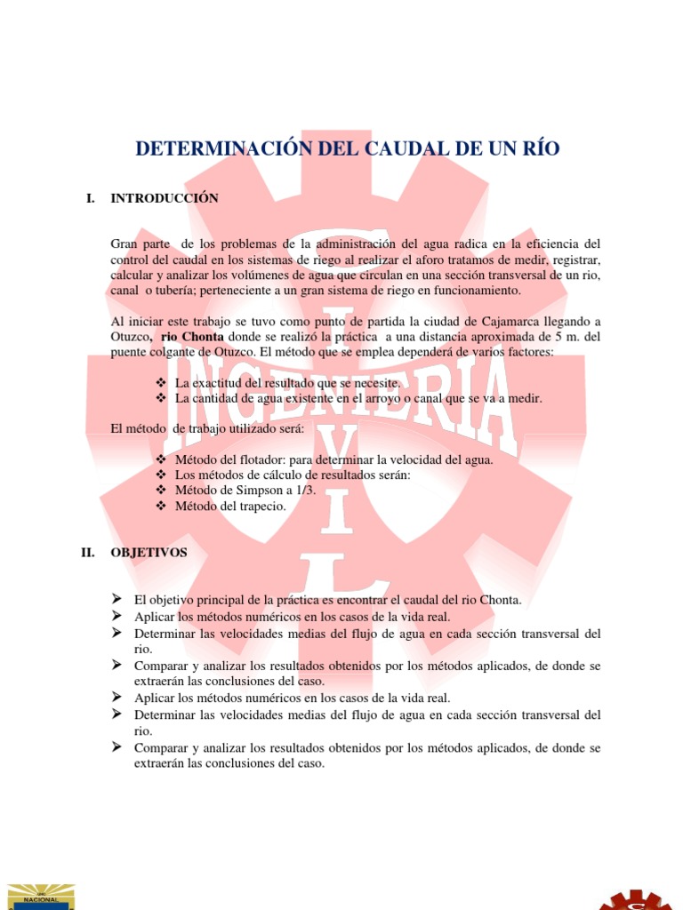 Determinacion Del Caudal de Un Rio | Descarga (hidrología) | Integral