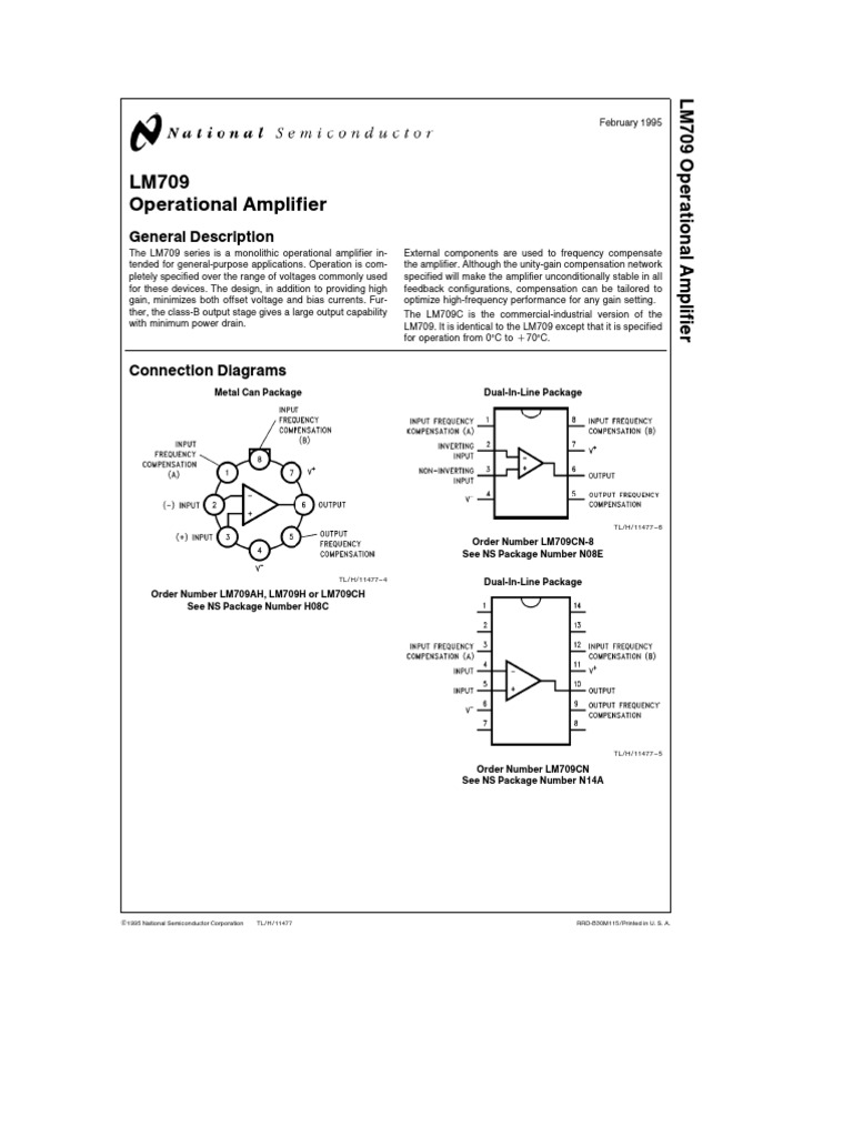 Datasheet 709 | PDF | Amplifier | Operational Amplifier