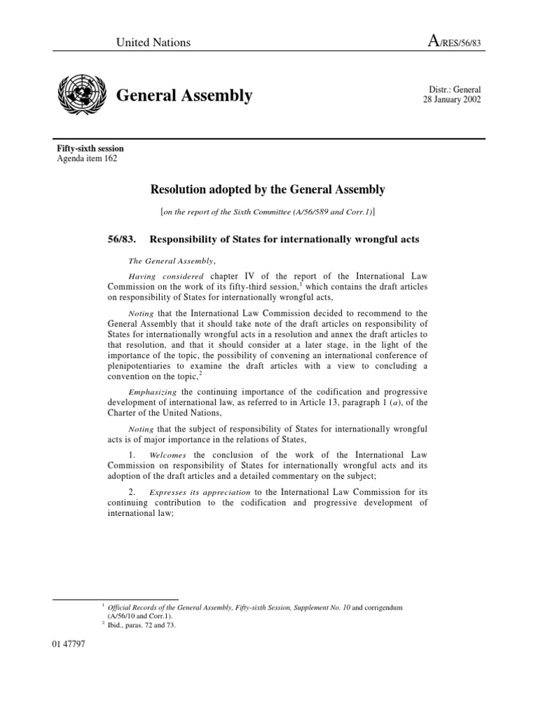 Resolution 56 83 | PDF | Restitution | United Nations General Assembly