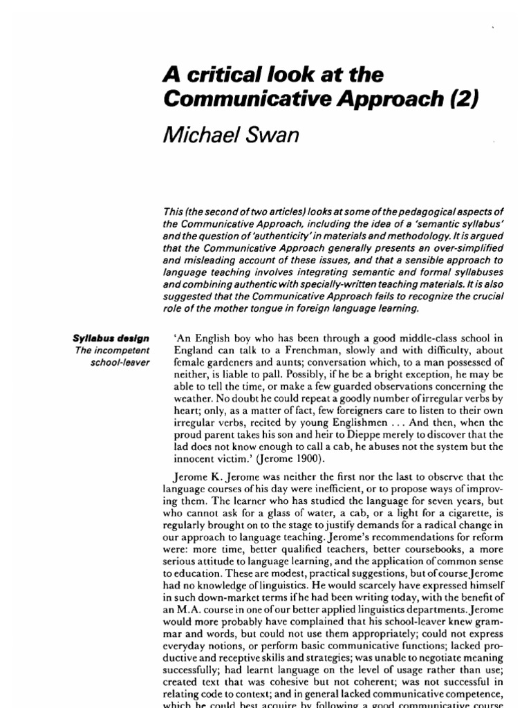 Swan A Critical Look at The Communicative Approach 2 | Download Free ...