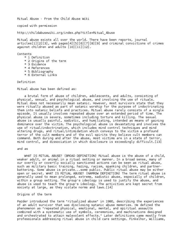 Ritual Abuse Article From The Child Abuse Wiki | PDF | Child Abuse ...