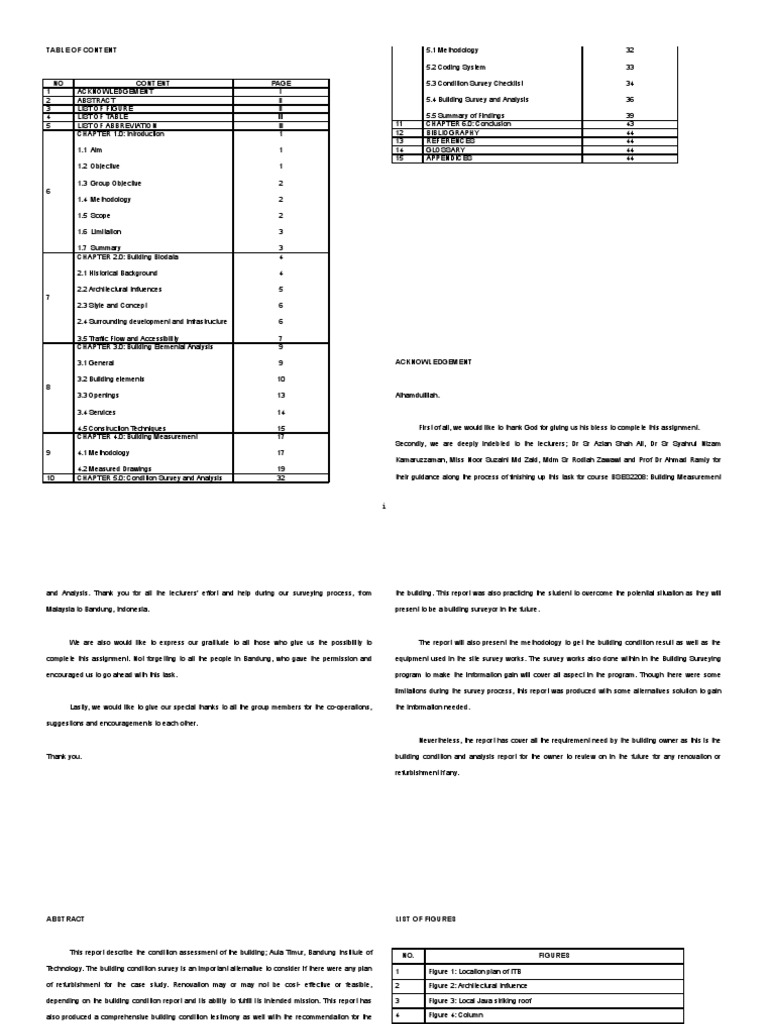 Aula Timur Building Condition Survey Report 1 | PDF | Surveying | Business