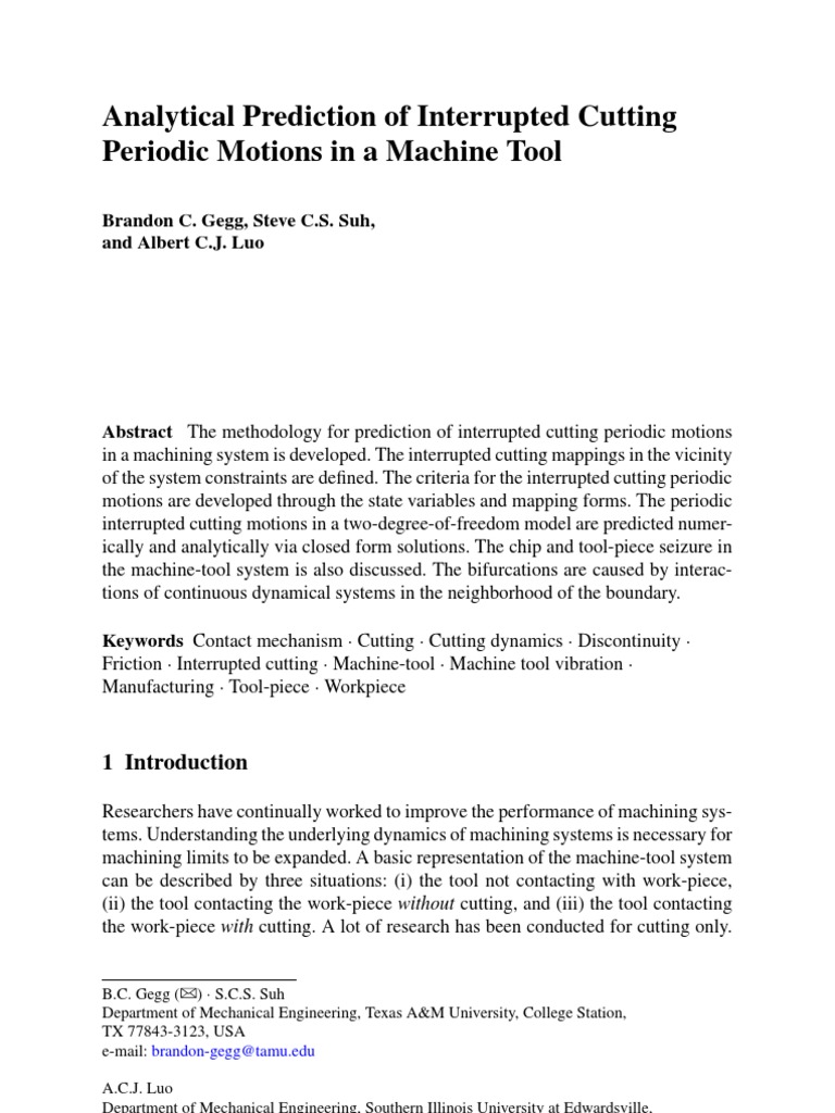 Analytical Prediction of Interrupted Cutting Periodic Motions in A ...