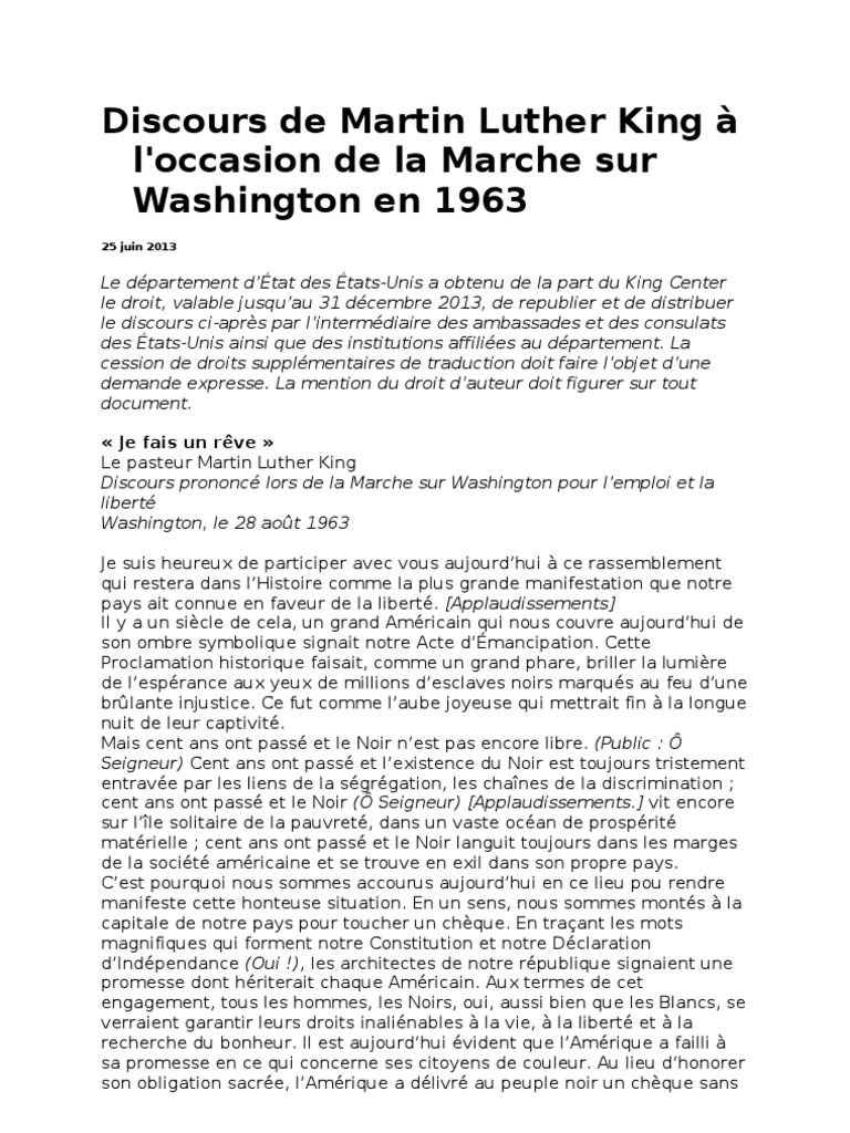 Discours de Martin Luther King Traduit