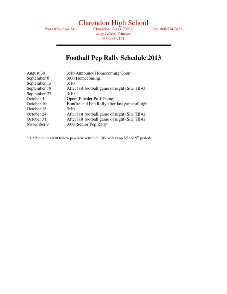 Pep Rally Schedule 2013 | PDF