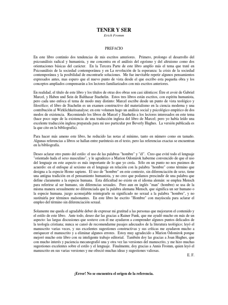 Erich Fromm Tener y Ser PDF | PDF | Existencia | Filosofía
