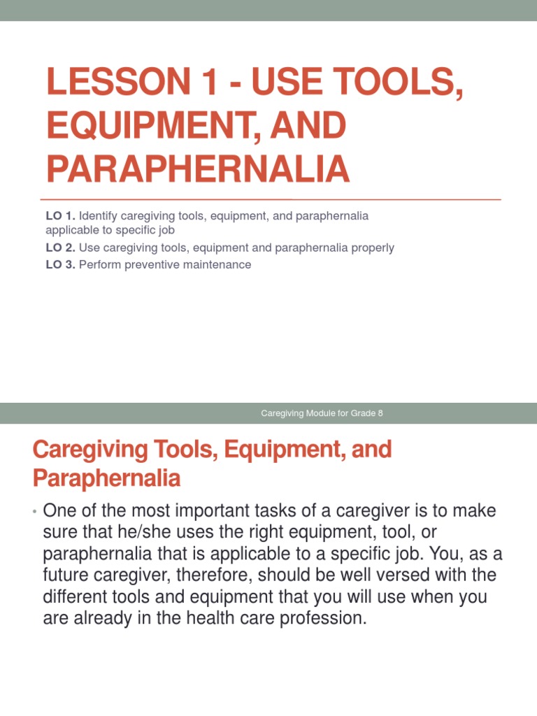 Caregiving Tools and Equipment Guide | PDF | Thermometer | Foods