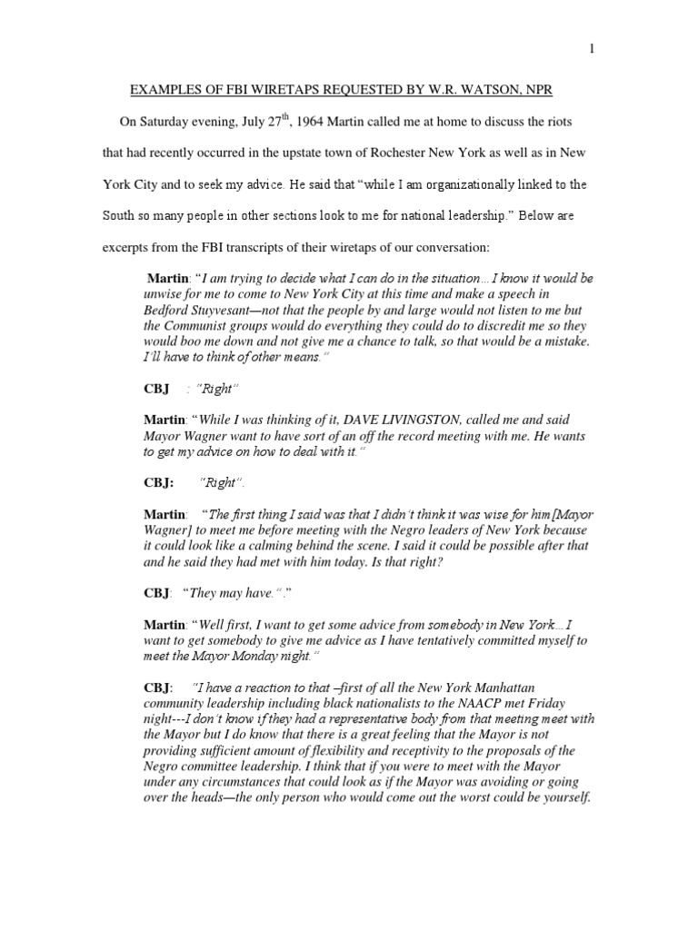 FBI Transcripts | PDF | Martin Luther King Jr.