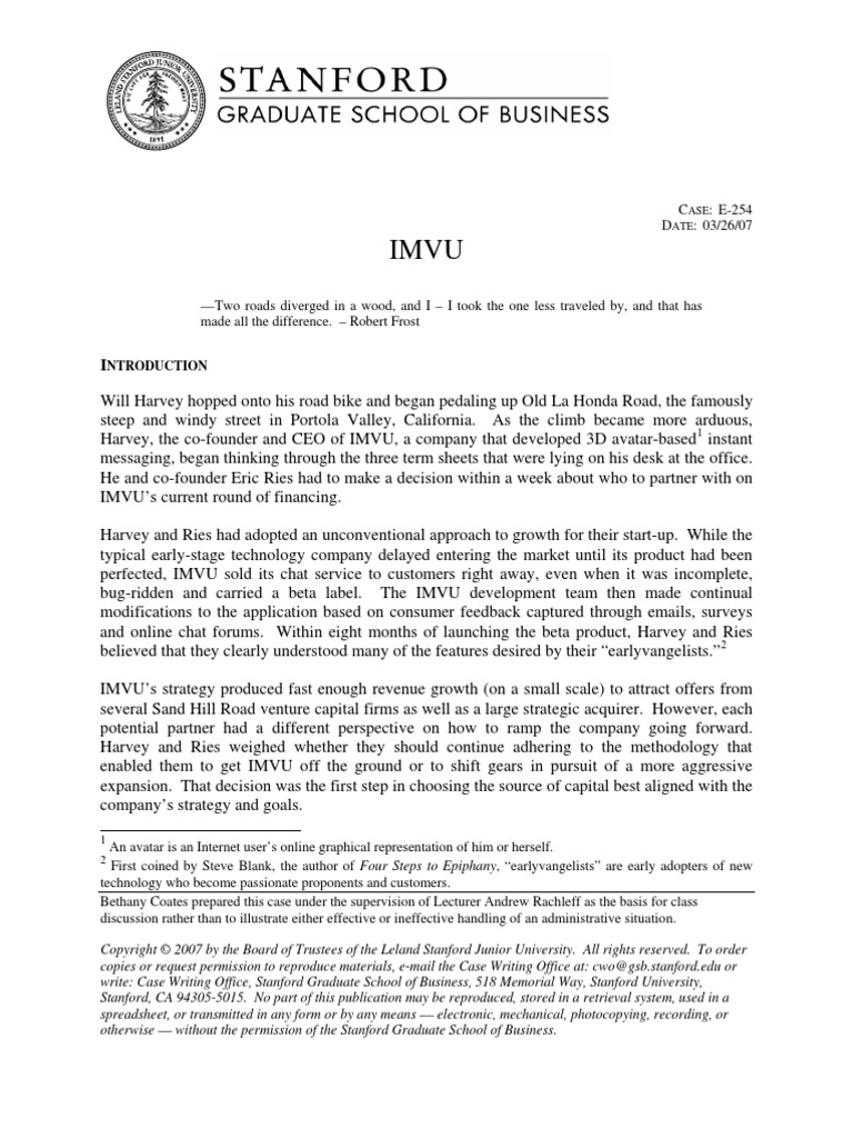 IMVU Case Draft | PDF | Advertising | Venture Capital