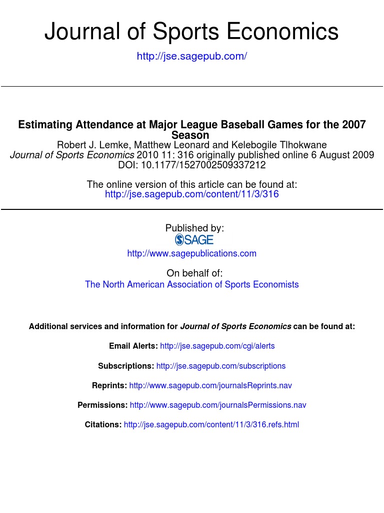 Journal of Sports Economics: Season Estimating Attendance at Major ...