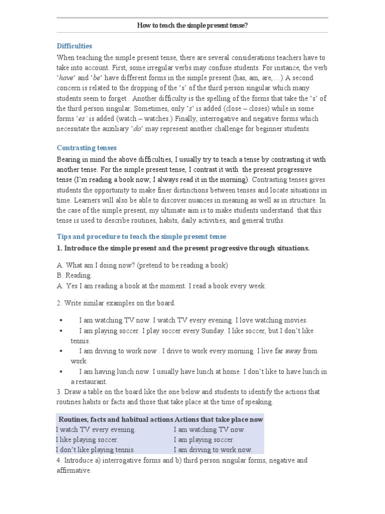 Teaching the Simple Present Tense | PDF | Grammatical Tense | Lunch