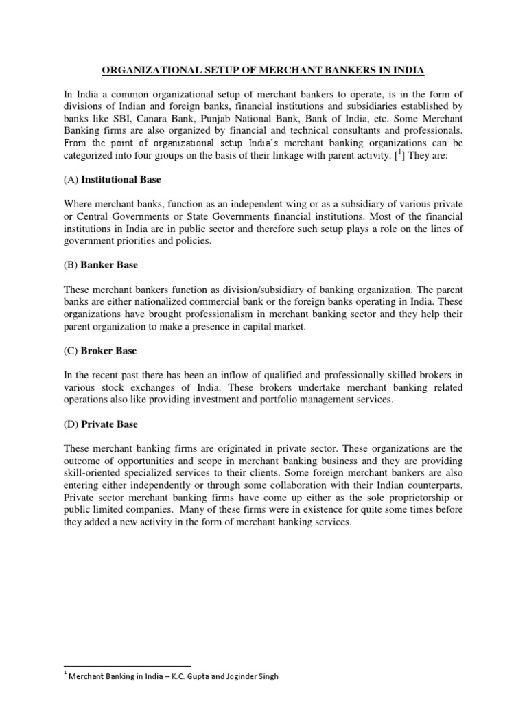 Organizational Setup of Merchant Bankers in India | PDF | Business