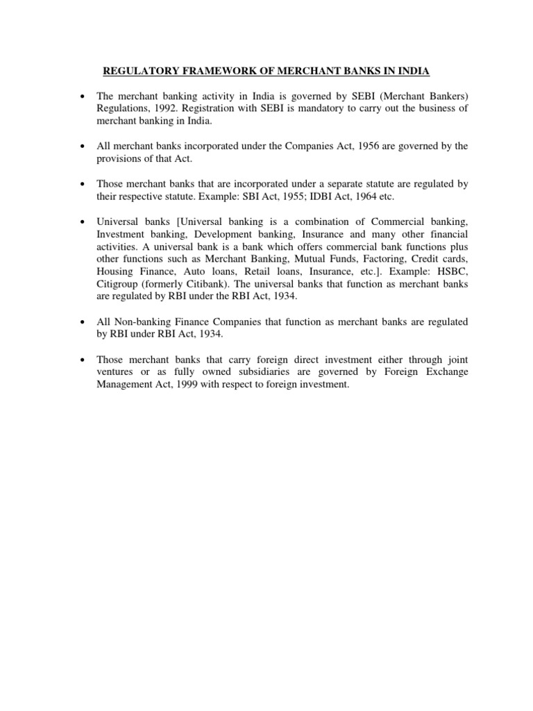 Regulatory Framework of Merchant Banks in India | PDF | Finance & Money ...