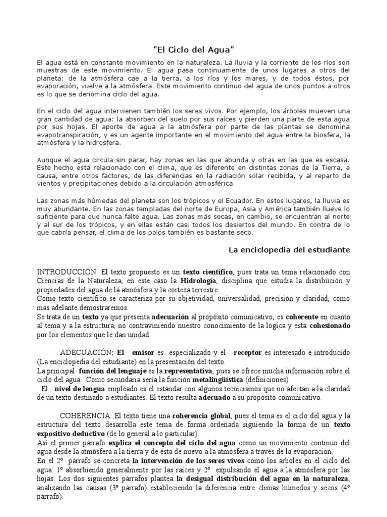 El Ciclo Del Agua, Texto Científico RESUELTO | PDF | Tierra | El ciclo ...