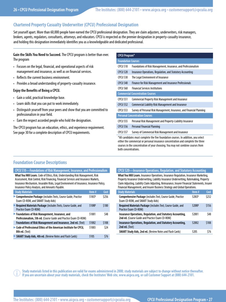 CPCU Program: Risk Management & Insurance Courses | PDF | Insurance ...