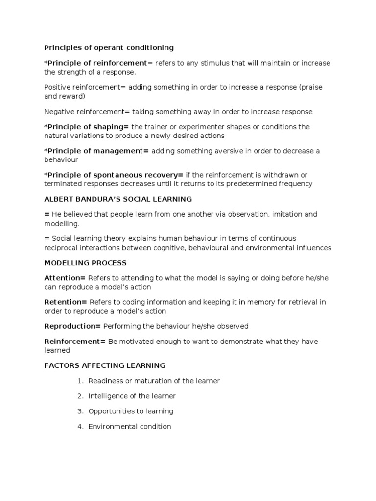Key Principles of Operant Conditioning | PDF | Reinforcement | Learning