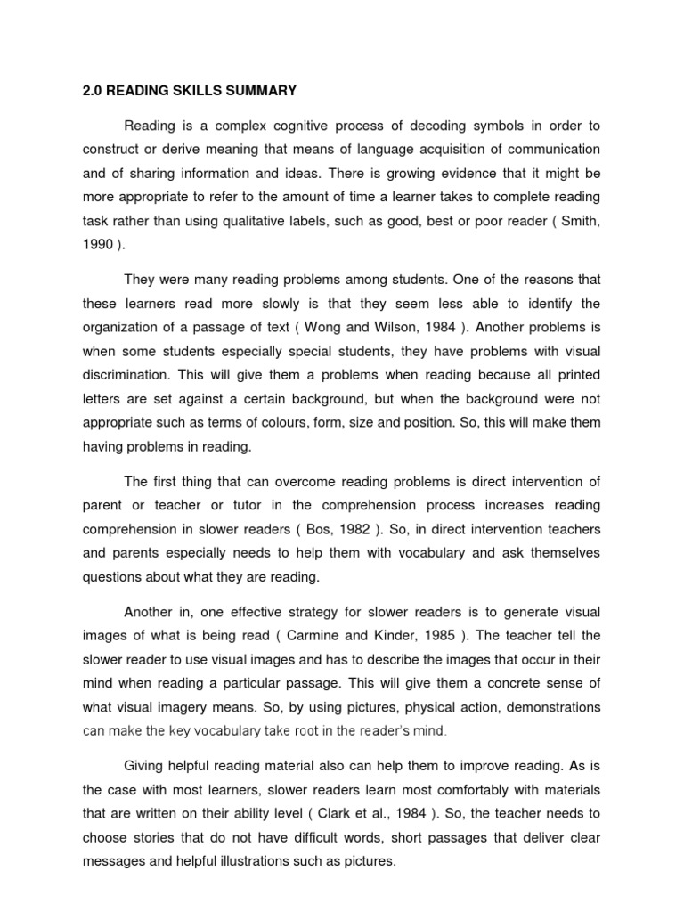 Reading Skills Summary | Download Free PDF | Reading (Process) | Reading Comprehension