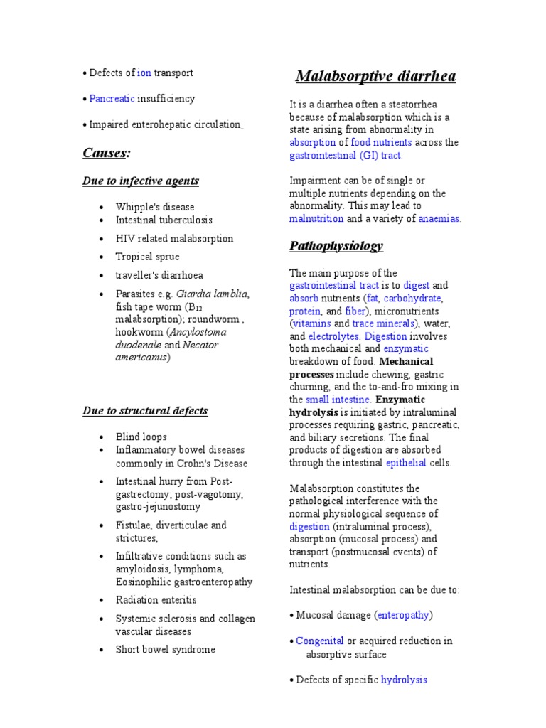 Malabsorptive Diarrhea | PDF