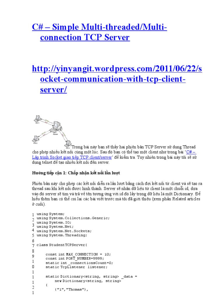 C# - Simple Multi-threaded-Multi-connection TCP Server | PDF C# - Simple Multi-threaded-Multi-connection TCP Server | PDF