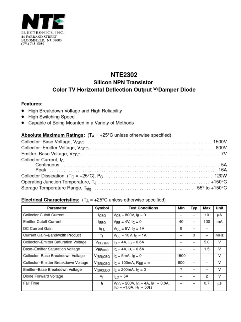Silicon NPN Transistor Color TV Horizontal Deflection Output /damper ...