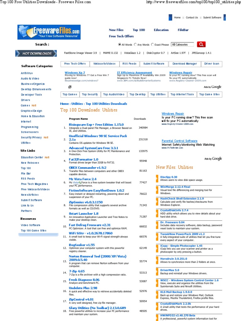 Top 100 Free Utilities | Download Free PDF | Microsoft Windows ...