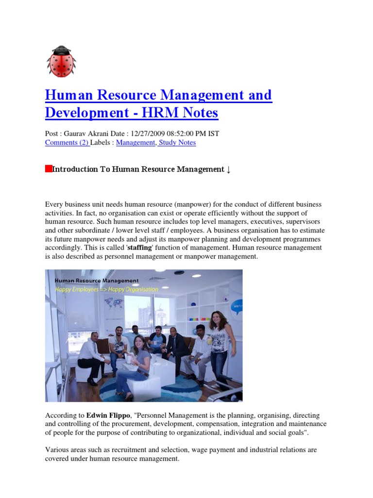 Human Resource Management and Development | PDF | Human Resource ...