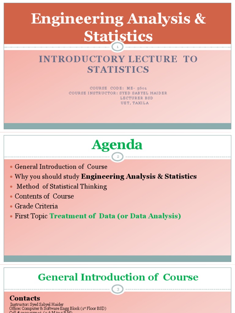 Engineering Analysis & Statistics: Introductory Lecture To Statistics | PDF | Histogram | Statistics