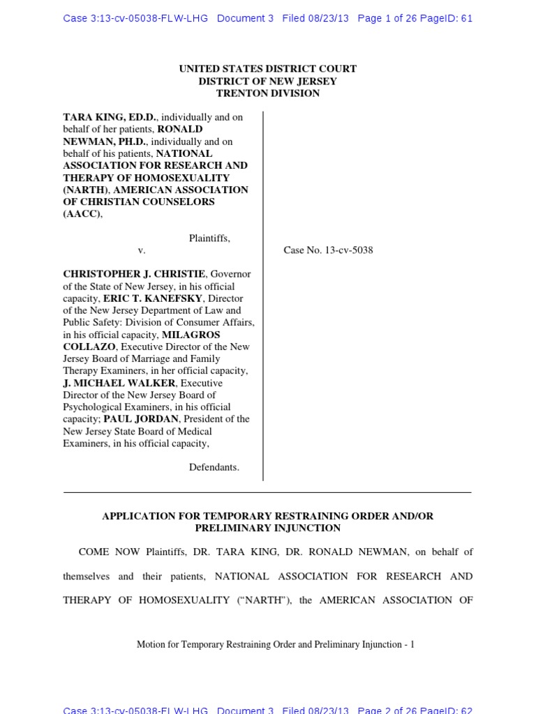 Motion For Temporary Restraining Order and Preliminary Injunction - 1 | PDF | Sexual Orientation ...