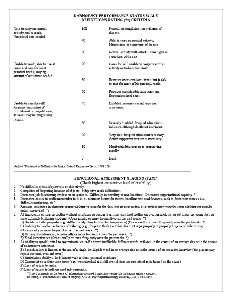 Karnofsky Performance Status Scale | PDF | Hospital | Palliative Care