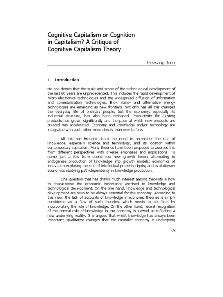 Cognitive Capitalism or Cognition | PDF | Capitalism | Commodity