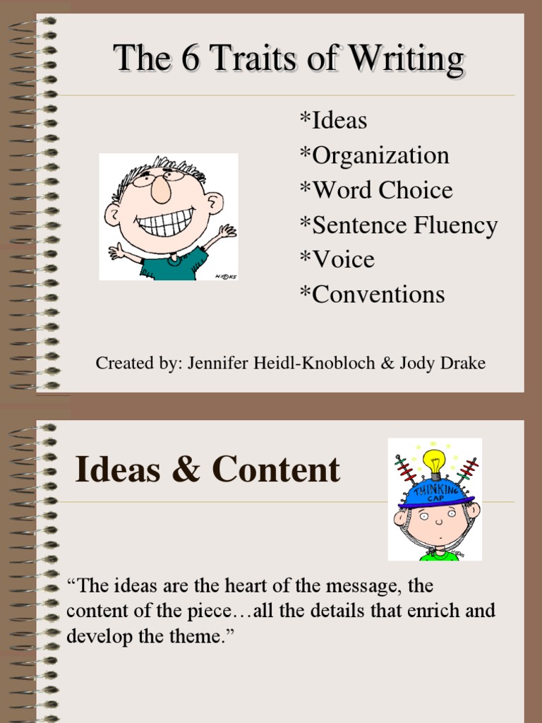 The 6 Traits of Writing: Ideas Organization Word Choice Sentence ...
